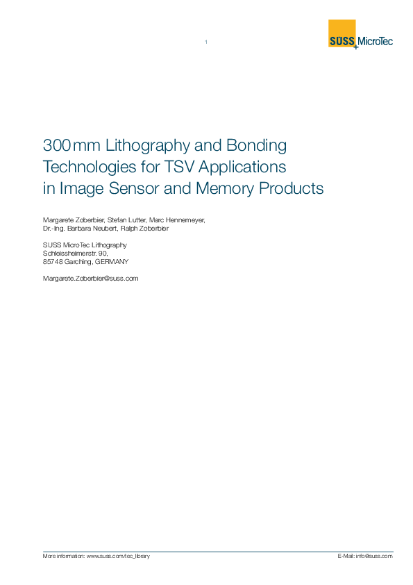 (PDF) 300 mm Lithography and Bonding Technologies for TSV applications ...