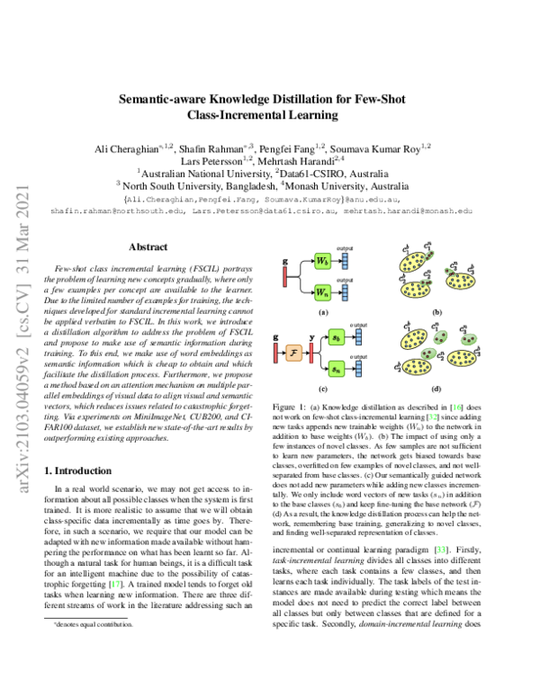 Pdf Semantic Aware Knowledge Distillation For Few Shot Class Incremental Learning
