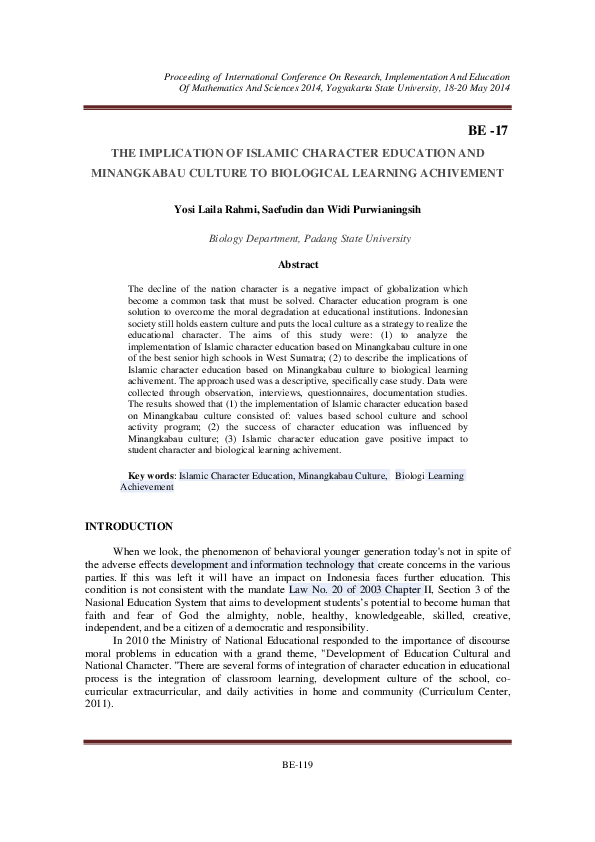 (PDF) The Implication of Islamic Character Education Andminangkabau ...