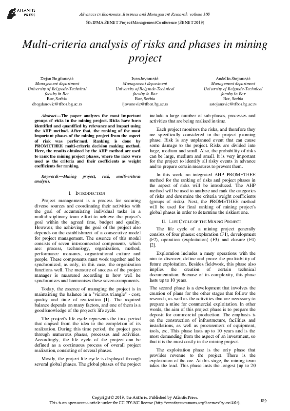 (PDF) Multi-criteria analysis of risks and phases in mining project