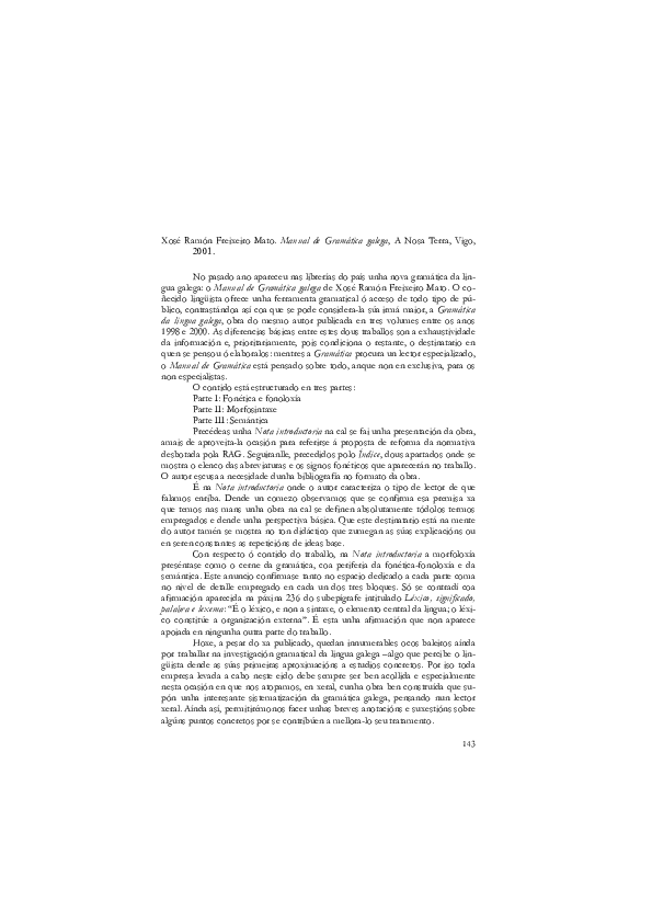(PDF) Xosé Ramón Freixeiro Mato. 'Manual de Gramática galega', A Nosa ...