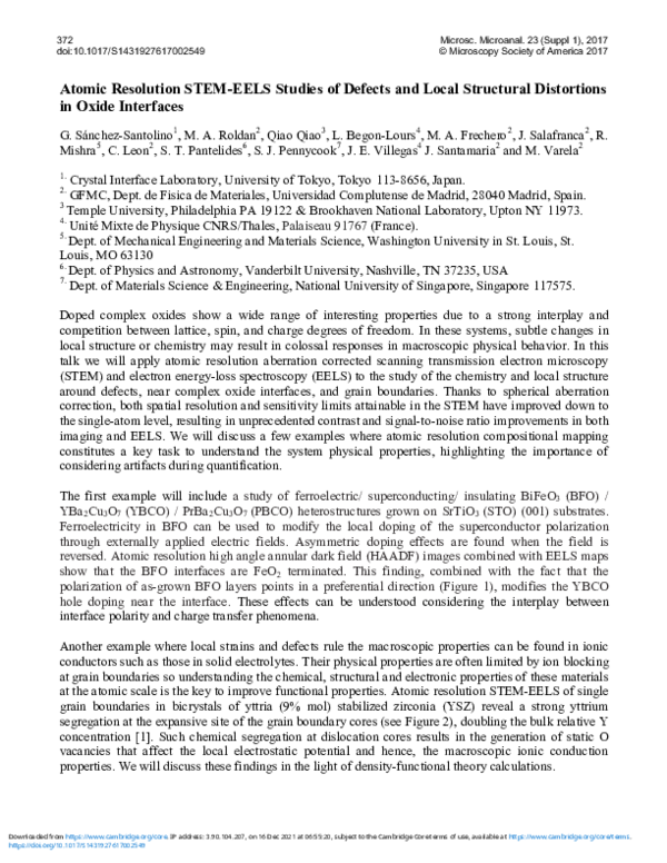 (PDF) Atomic Resolution STEM-EELS Studies of Defects and Local ...