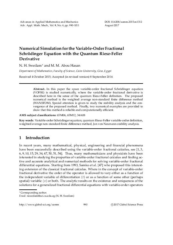 (PDF) Numerical Simulation for the Variable-Order Fractional ...