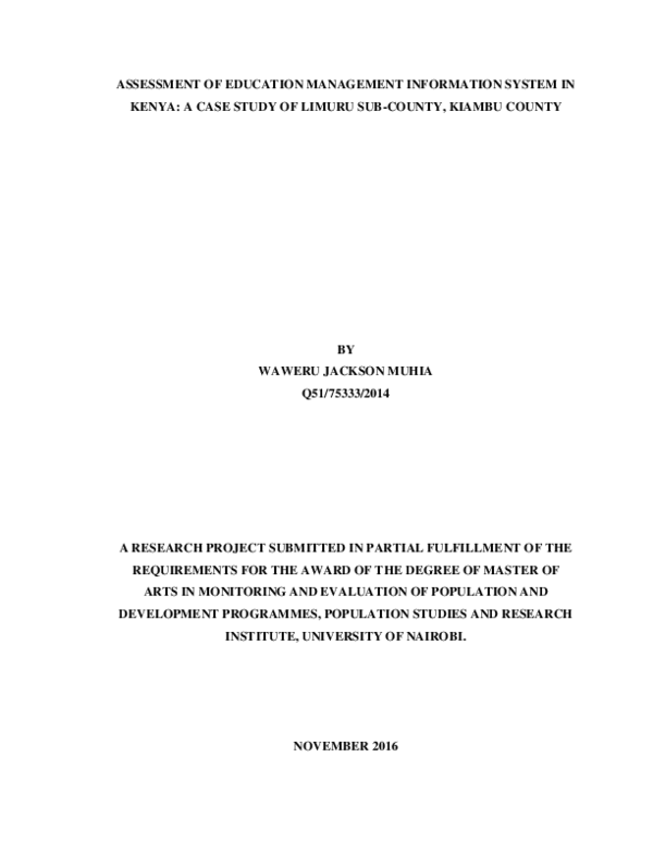 (PDF) Assessment of education management information system in Kenya: a ...