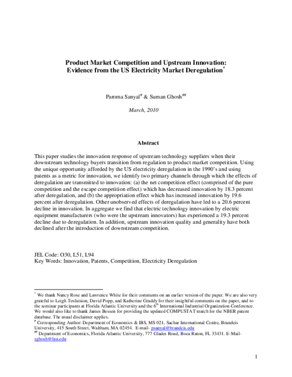 (PDF) Product Market Competition and Upstream Innovation: Evidence From ...