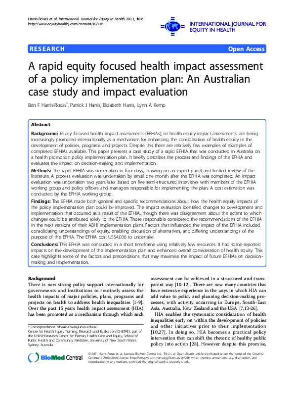 (PDF) A rapid equity focused health impact assessment of a policy ...