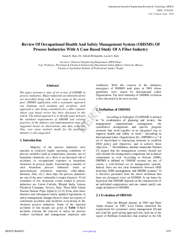 (PDF) Review Of Occupational Health And Safety Management System (OHSMS ...