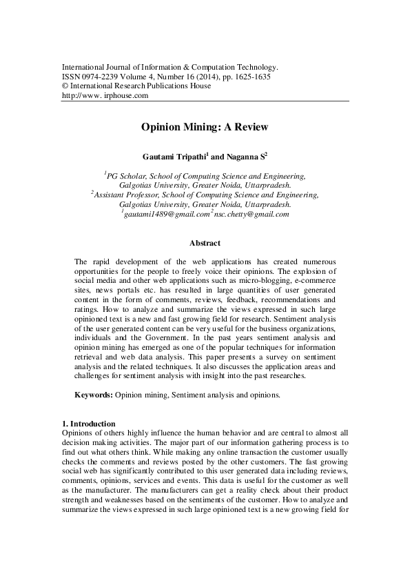 Pdf Opinion Mining A Review
