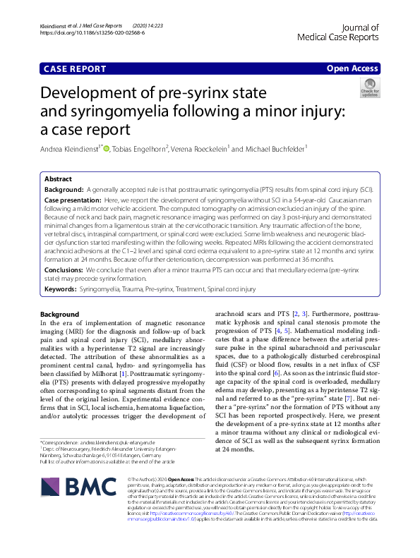 (PDF) Development of pre-syrinx state and syringomyelia following a ...