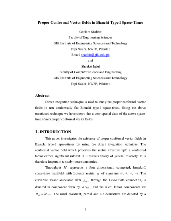 (PDF) Proper Conformal Vector Fields In Bianchi Type I Space-Times ...