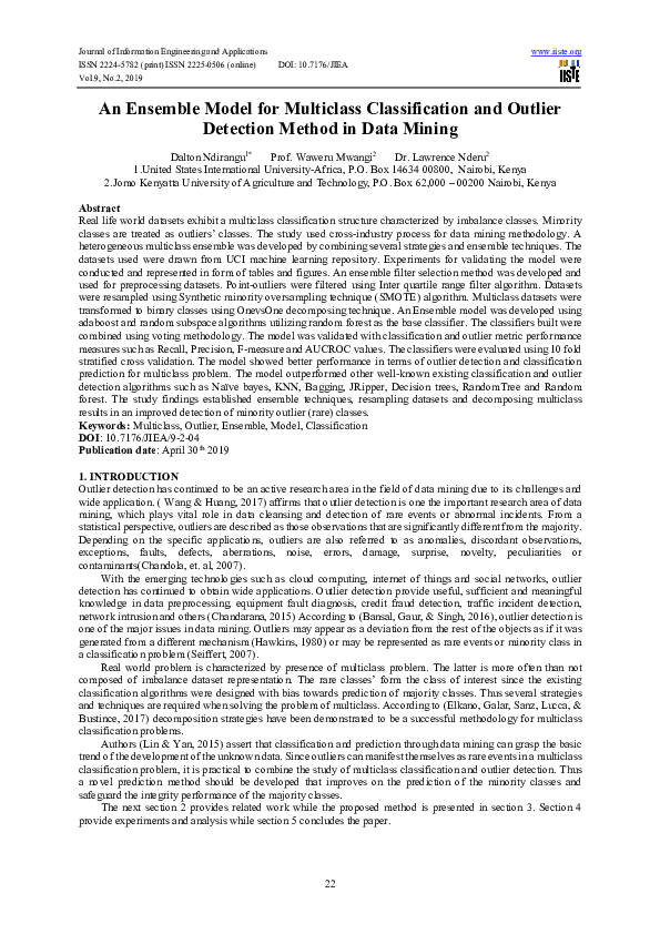 Pdf An Ensemble Model For Multiclass Classification And Outlier