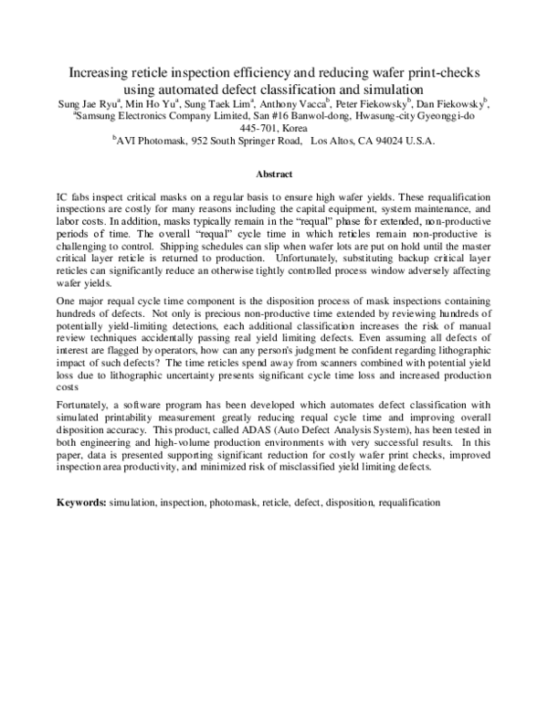 (PDF) Increasing reticle inspection efficiency and reducing wafer print ...