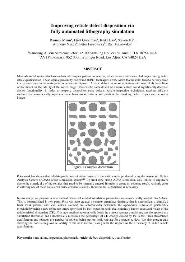 (PDF) Improving reticle defect disposition via fully automated ...