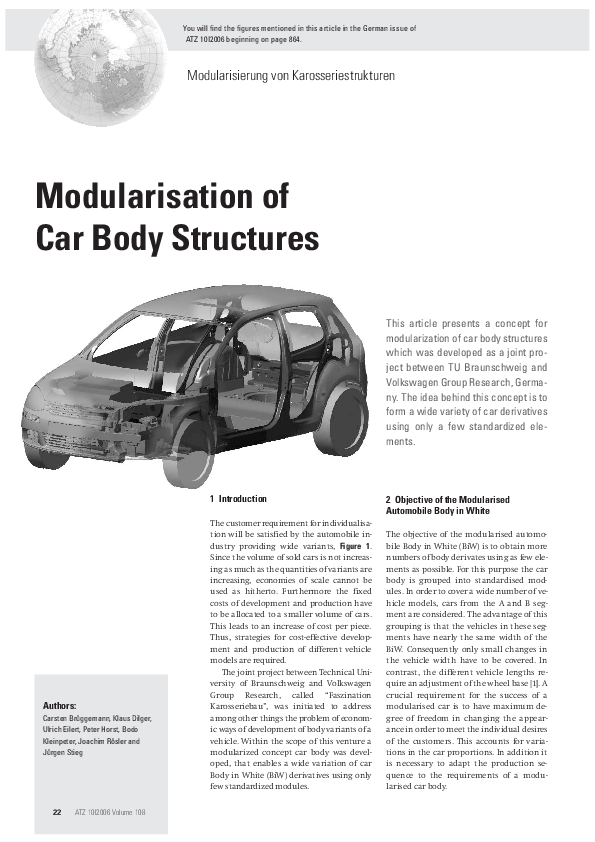 (PDF) Modularisation of car body structures