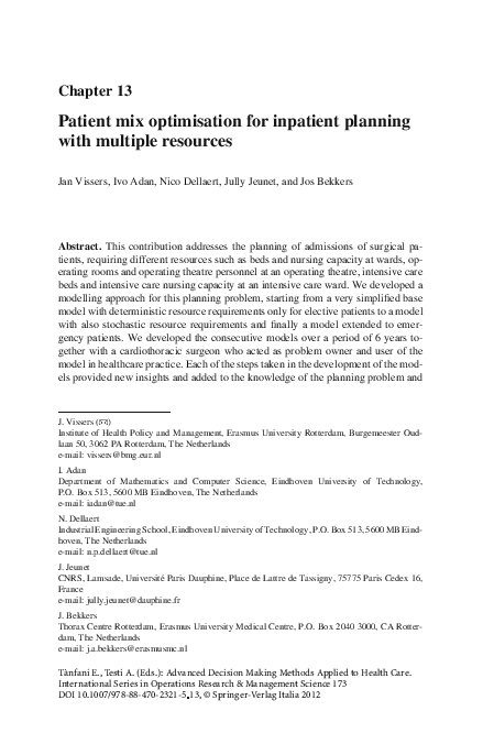 (PDF) Patient mix optimisation for inpatient planning with multiple ...