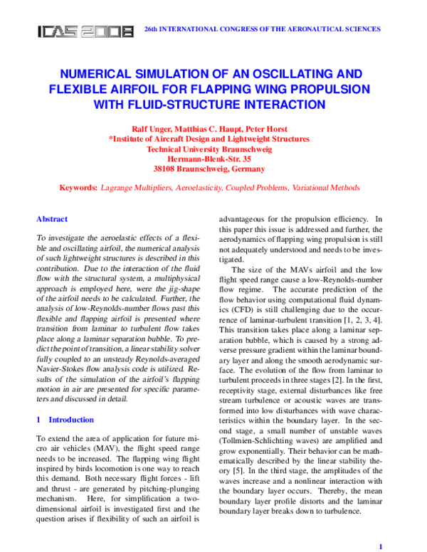 (PDF) Numerical Simulation of an Oscillating and Flexible Airfoil for Flapping Wing Propulsion ...