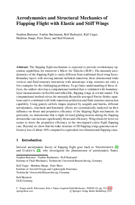 (PDF) Aerodynamics and Structural Mechanics of Flapping Flight with Elastic and Stiff Wings