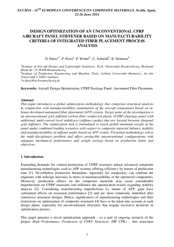 (PDF) Design Optimization of an Unconventional CFRP Aircraft Panel Stiffener Based on ...