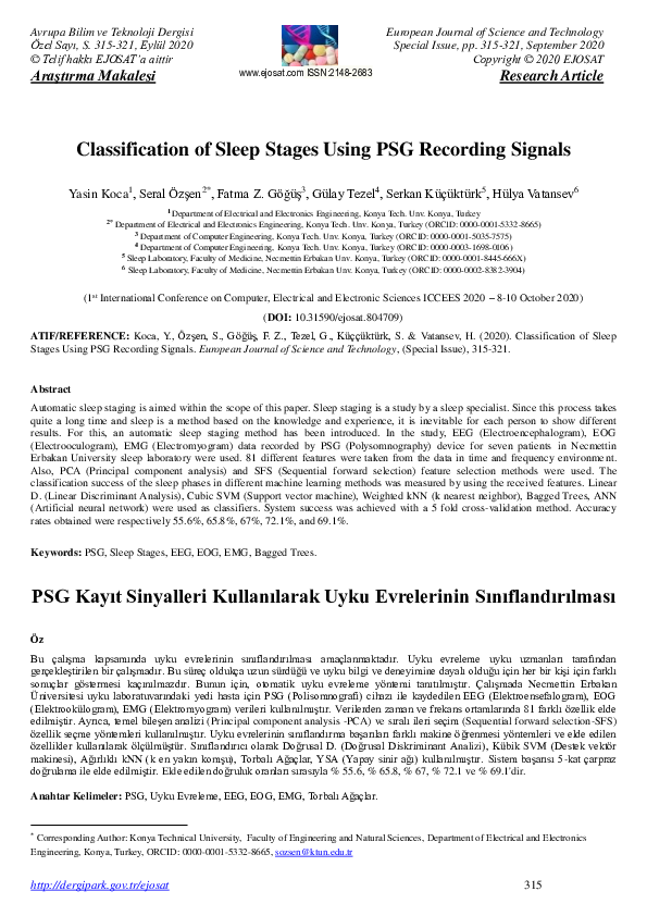 (PDF) Classification of Sleep Stages Using PSG Recording Signals | Yasin Koca - Academia.edu