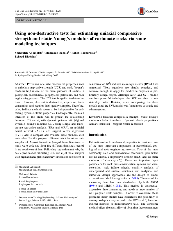 Pdf Using Non Destructive Tests For Estimating Uniaxial Compressive