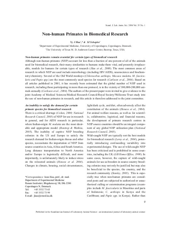 (PDF) Non-human Primates in Biomedical Research