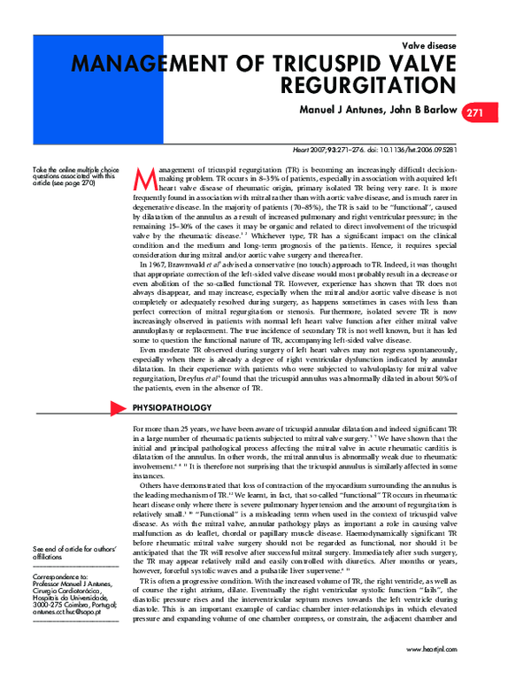 (PDF) Management of tricuspid valve regurgitation