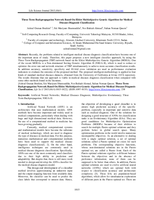 Pdf Three Term Backpropagation Network Based On Elitist Multiobjective Genetic Algorithm For