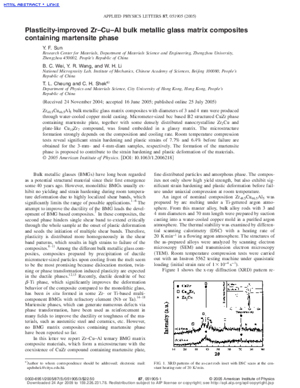(PDF) Plasticity-improved Zr–Cu–Al bulk metallic glass matrix ...