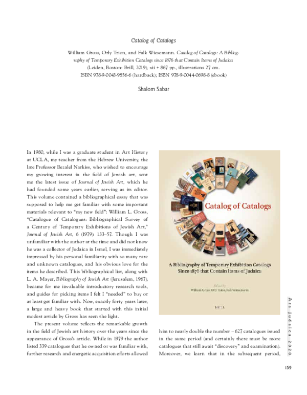 (PDF) Shalom Sabar, “Review of ‘Catalog of Catalogs: A Bibliography of ...