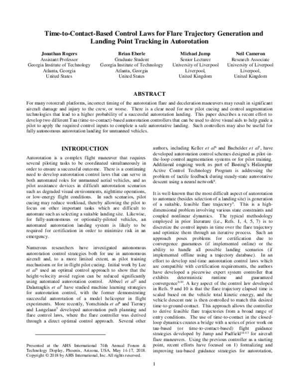 (PDF) Time-to-Contact-Based Control Laws for Flare Trajectory ...