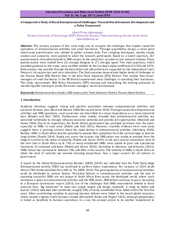 (PDF) A Comparative Study of Rural Entrepreneurial Challenges: Towards ...