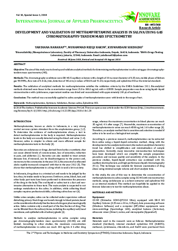 Pdf Development And Validation Of Methamphetamine Analysis In Saliva Using Gas Chromatography
