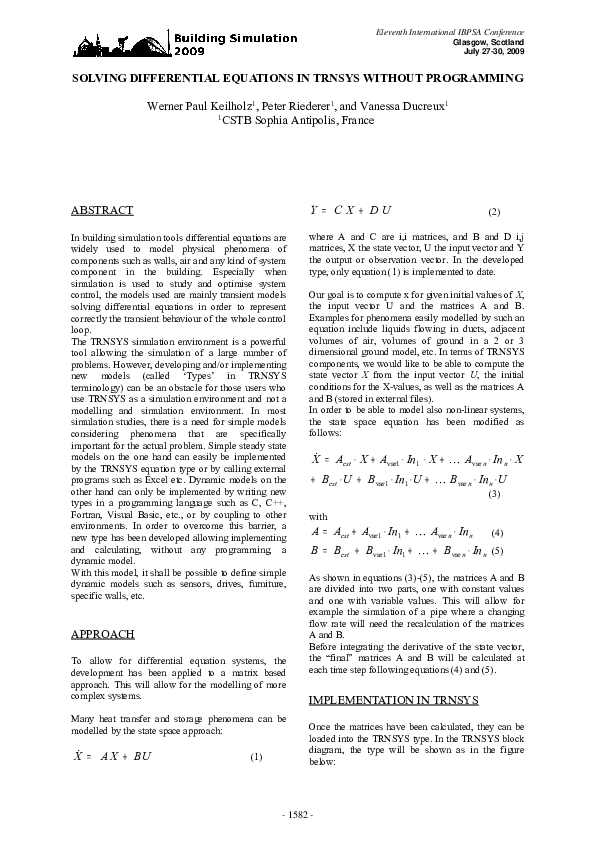 (PDF) Solving Differential Equations in Trnsys Without Programming