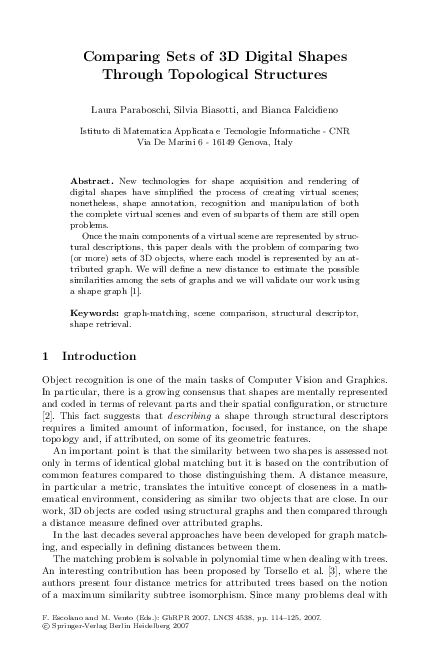 (PDF) Comparing Sets of 3D Digital Shapes Through Topological Structures