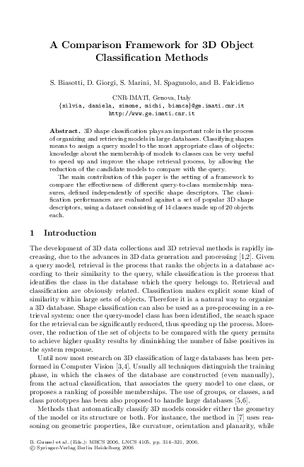 Pdf A Comparison Framework For 3d Object Classification Methods