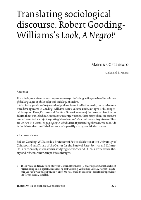 (PDF) Translating sociological discourse: Robert Gooding-Williams's ...
