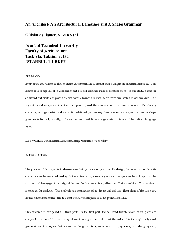 (PDF) An Architect/An Architectural Language and a Shape Grammar