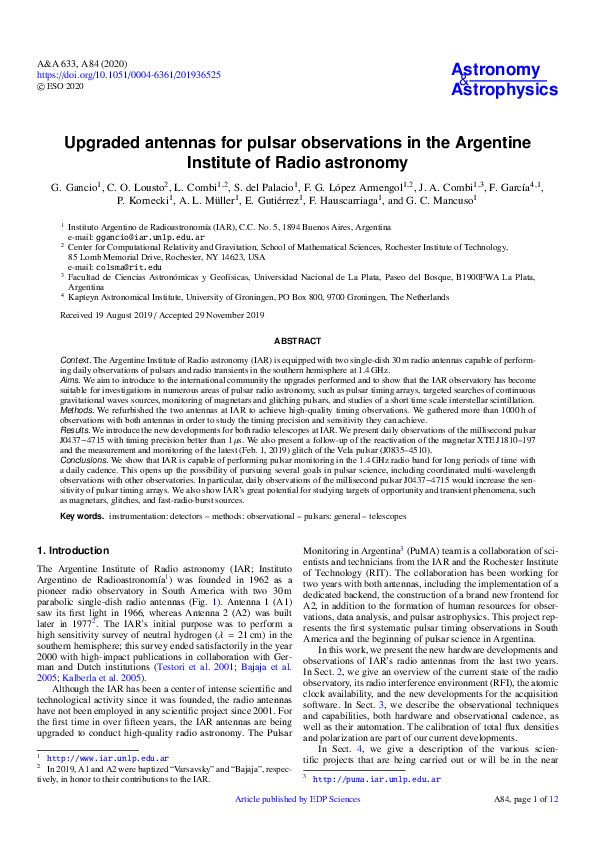 (PDF) Upgraded antennas for pulsar observations in the Argentine ...