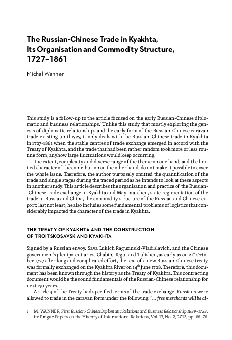 (PDF) The Russian ‑Chinese Trade in Kyakhta, Its Organisation and ...