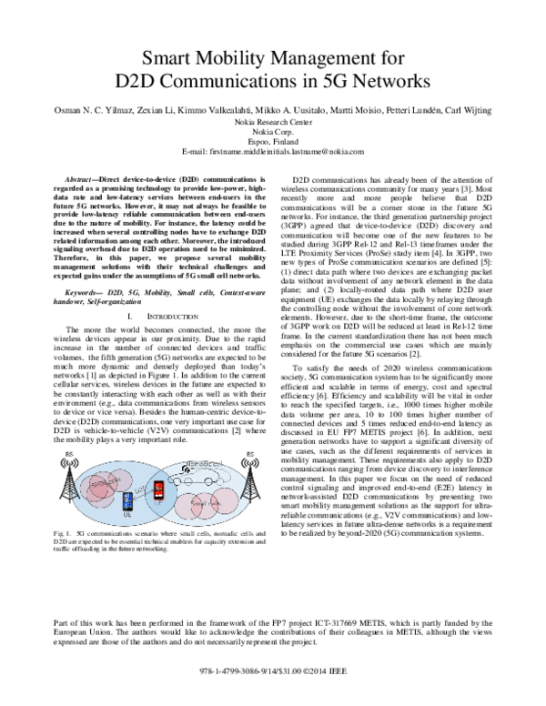 (PDF) Smart mobility management for D2D communications in 5G networks