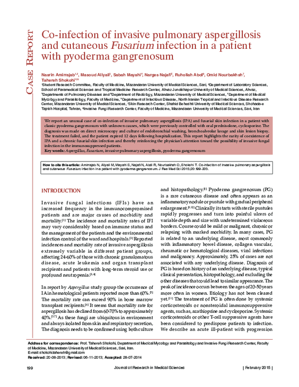 (PDF) Co-infection of invasive pulmonary aspergillosis and cutaneous Fusarium infection in a ...