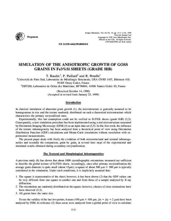 (PDF) Simulation of the anisotropic growth of goss grains in Fe3%Si ...