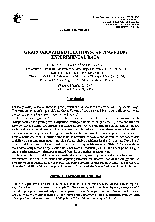 (PDF) Grain growth simulation starting from experimental data
