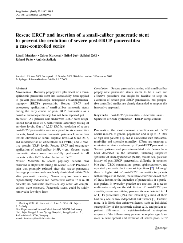(PDF) Rescue ERCP and insertion of a small-caliber pancreatic stent to ...