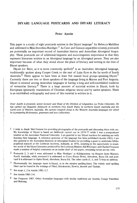 (PDF) Diyari Language Postcards and Diyari Literacy