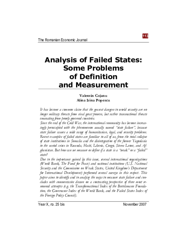 (PDF) Analysis of Failed States: Some Problems of Definition and ...