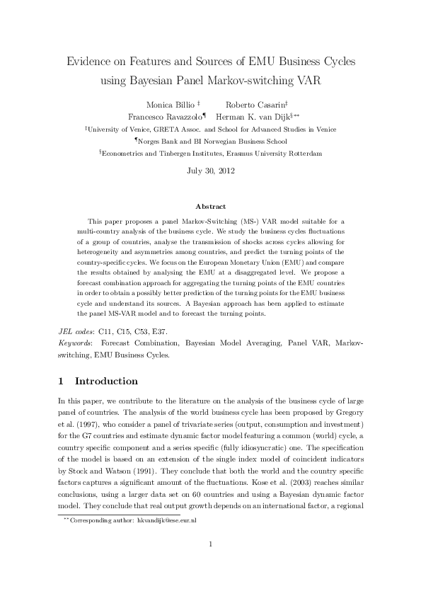 (PDF) Evidence on Features and Sources of EMU Business Cycles using Bayesian Panel Markov ...
