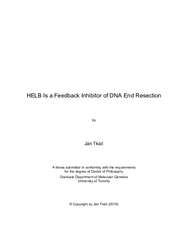 (PDF) HELB Is a Feedback Inhibi tor of DNA End Resection Graphical ...