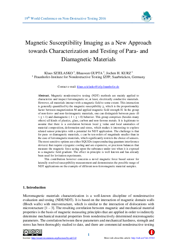 (PDF) Magnetic Susceptibility Imaging as a New Approach towards ...