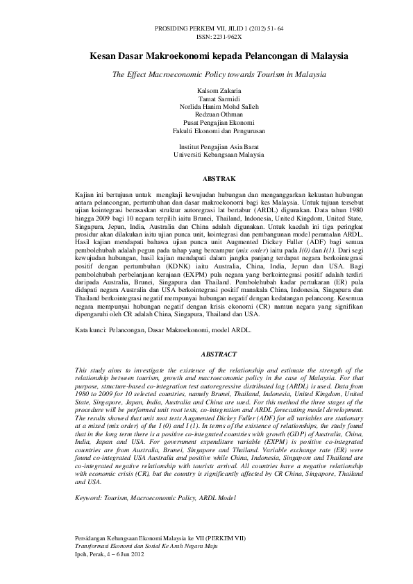 (PDF) Kesan dasar makroekonomi kepada pelancongan di Malaysia